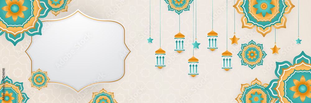 Stylish colorful golden mosque design islamic banner background Stock ...