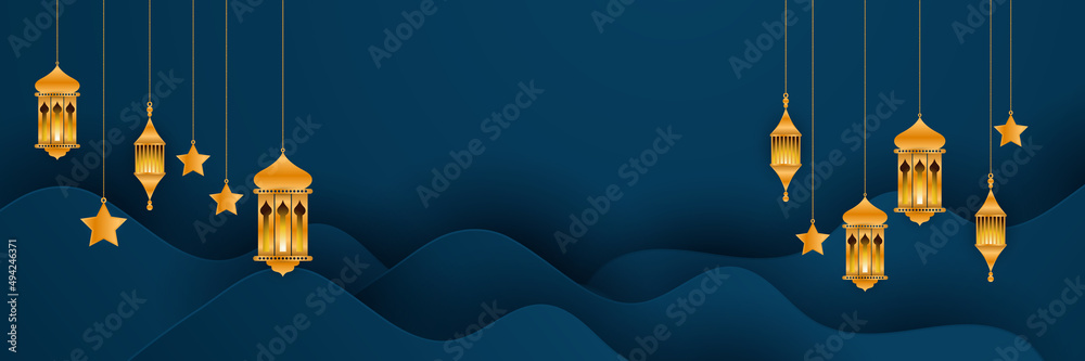 Stylish blue golden mosque design islamic banner background Stock ...