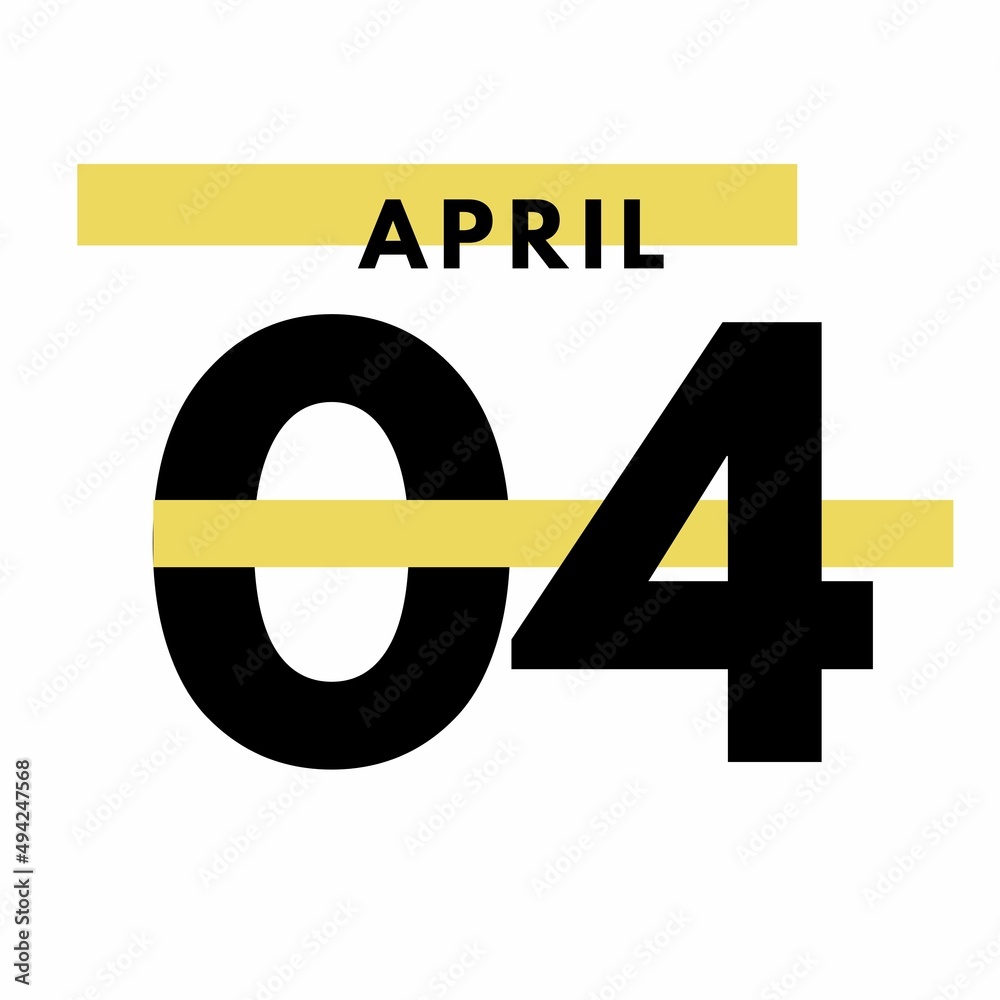 April 4 . Modern calendar icon .date ,day, month .Flat style calendar ...