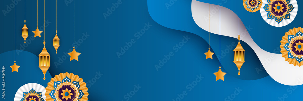 Stylish blue golden mosque design islamic banner background Stock ...