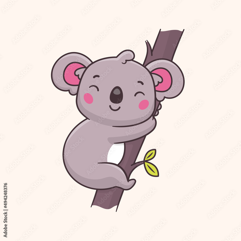 Cute koala bear kawaii cartoon character vector illustration Stock ...