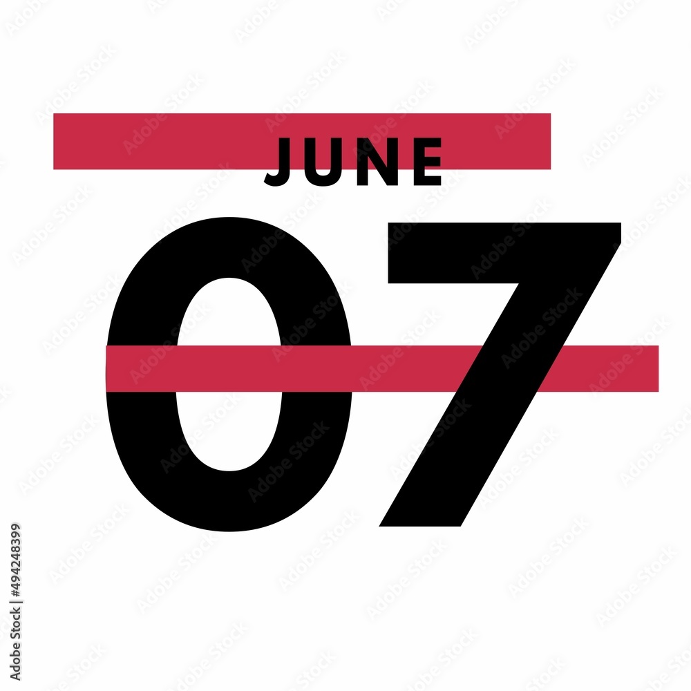 June 7 . Modern calendar icon .date ,day, month .Flat style calendar ...