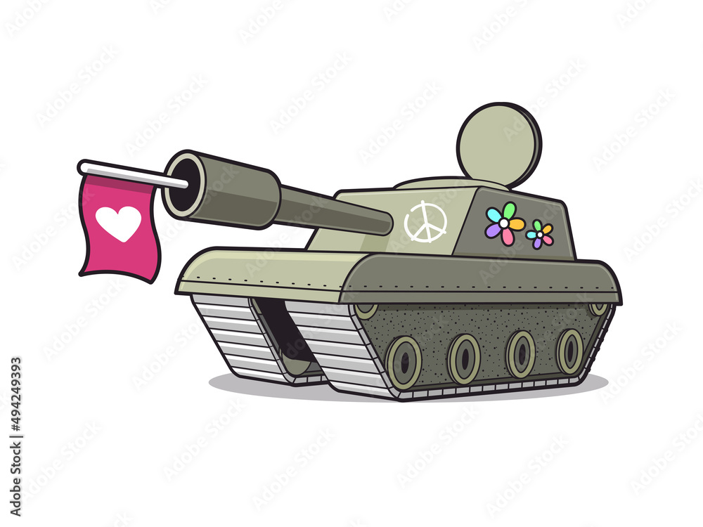Army tank with peace and love signs vector illustration isolated on ...