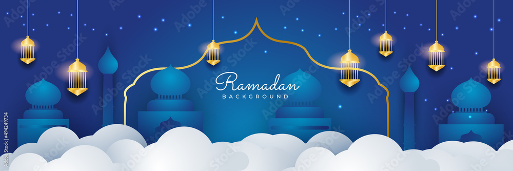 Stylish blue golden mosque design islamic banner background Stock ...