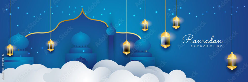 Stylish blue golden mosque design islamic banner background Stock ...