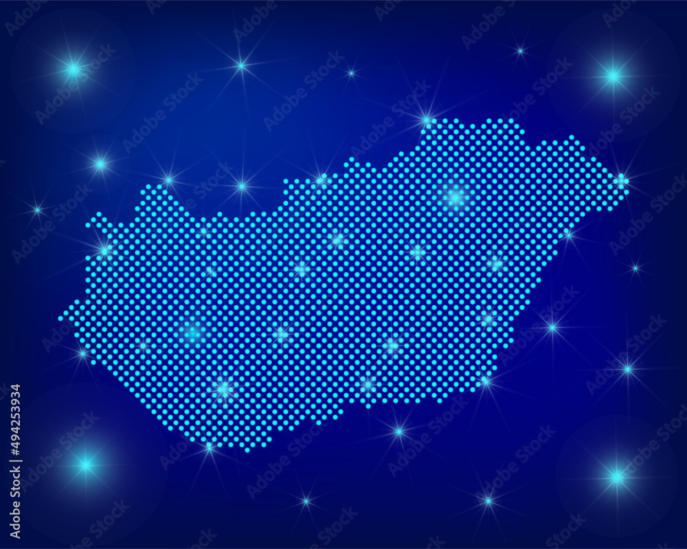 Hungary map in blue. Dotted map. Dots Hungary map with spotlights on ...