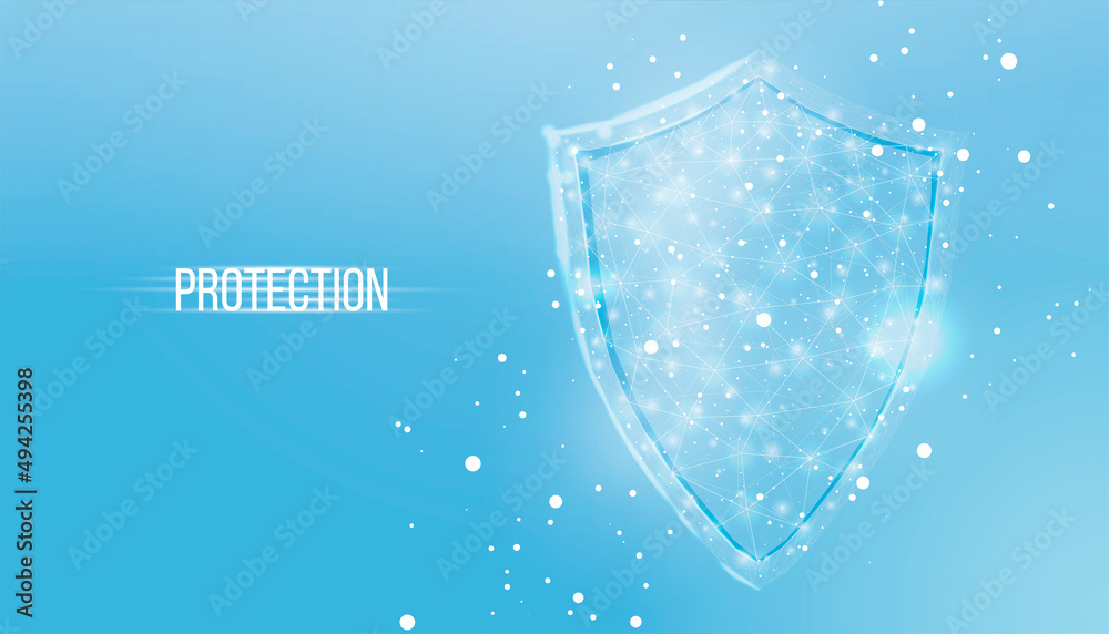 Guard shield. Cyber security concept with glowing low poly shield on ...