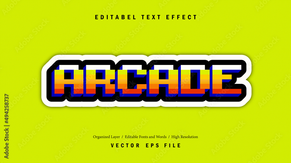 Editable Arcade Font Design. Alphabet Typography Template Text Effect. Lettering Vector ...