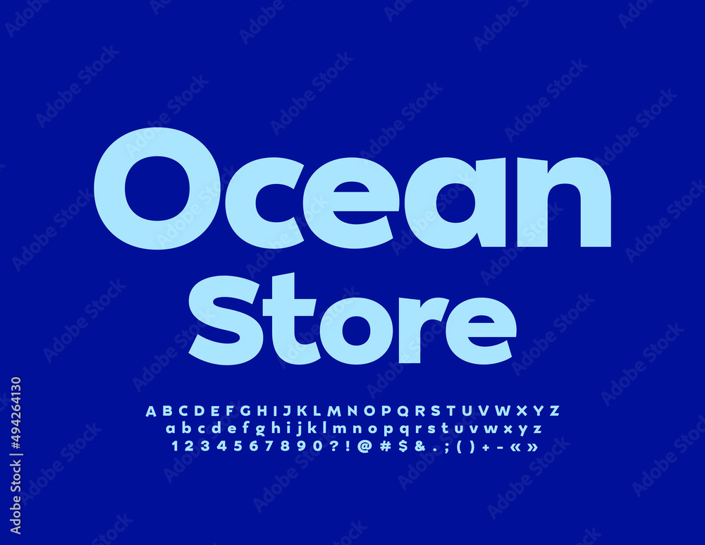 Vector template logo Ocean Store. Blue minimalistic Font. Unique ...