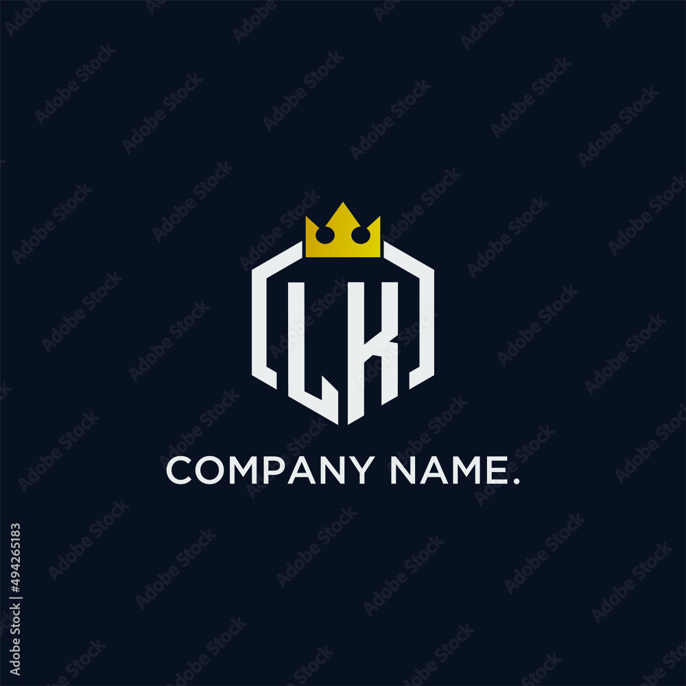 LK initial monogram logo design for hexagon style & crown elegant image ...