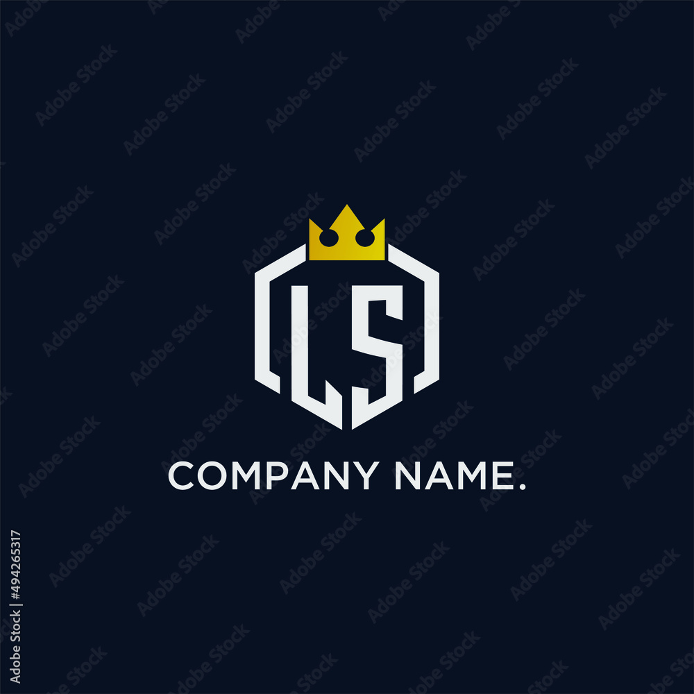 LS initial monogram logo design for hexagon style & crown elegant image ...