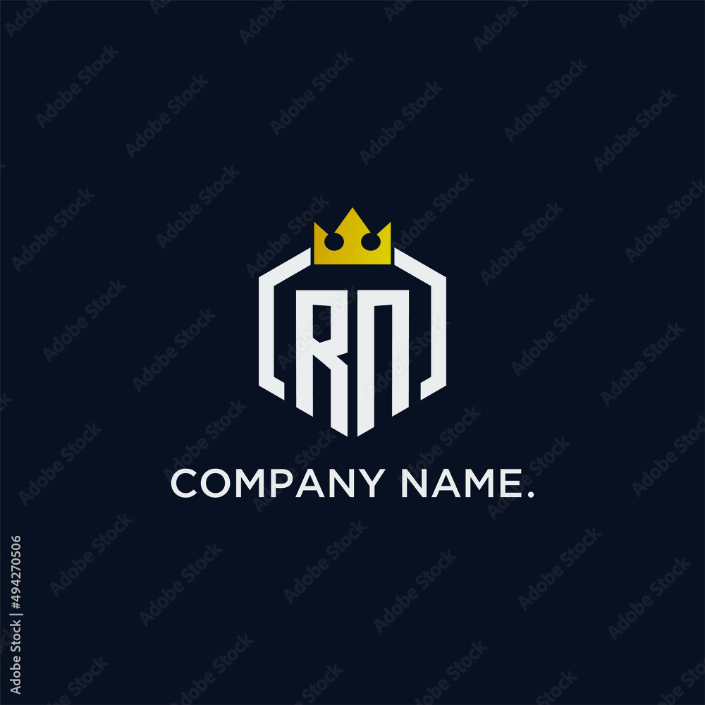 RN initial monogram logo design for hexagon style & crown elegant image ...