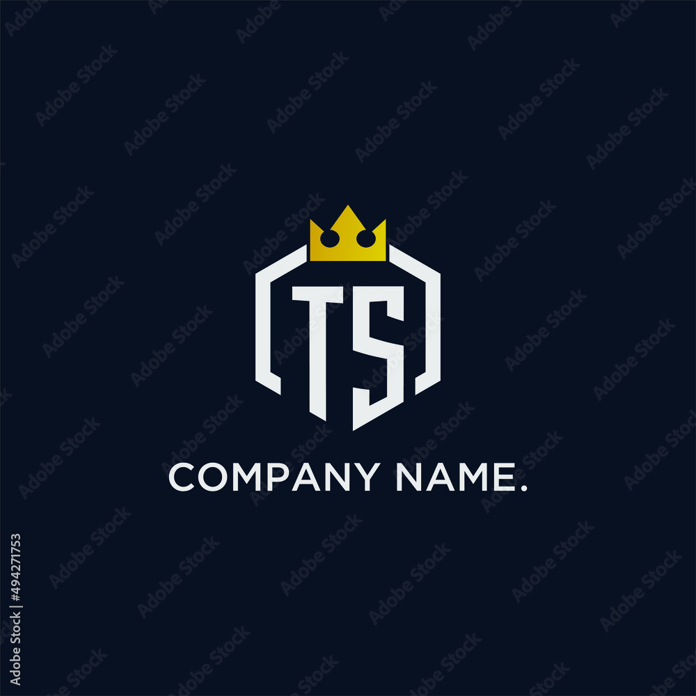 TS initial monogram logo design for hexagon style & crown elegant image ...