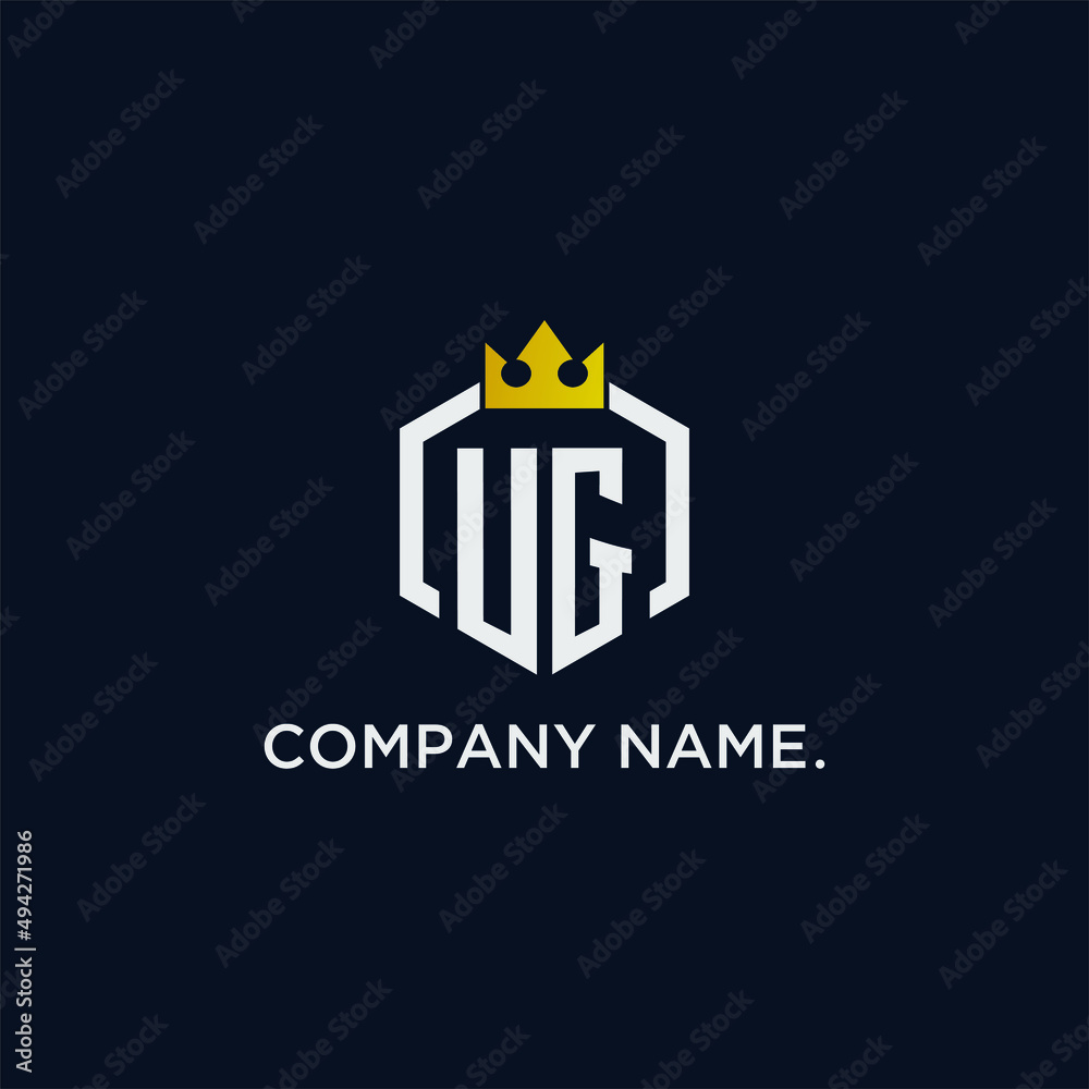 UG initial monogram logo design for hexagon style & crown elegant image ...