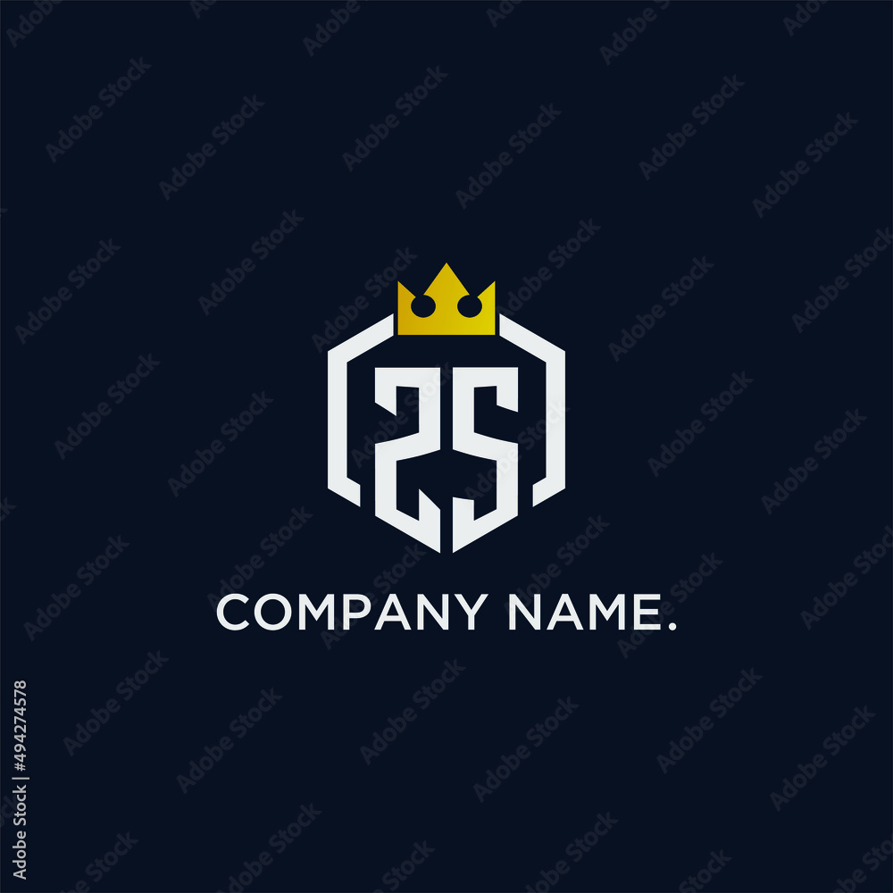 ZS initial monogram logo design for hexagon style & crown elegant image Stock Vector | Adobe Stock