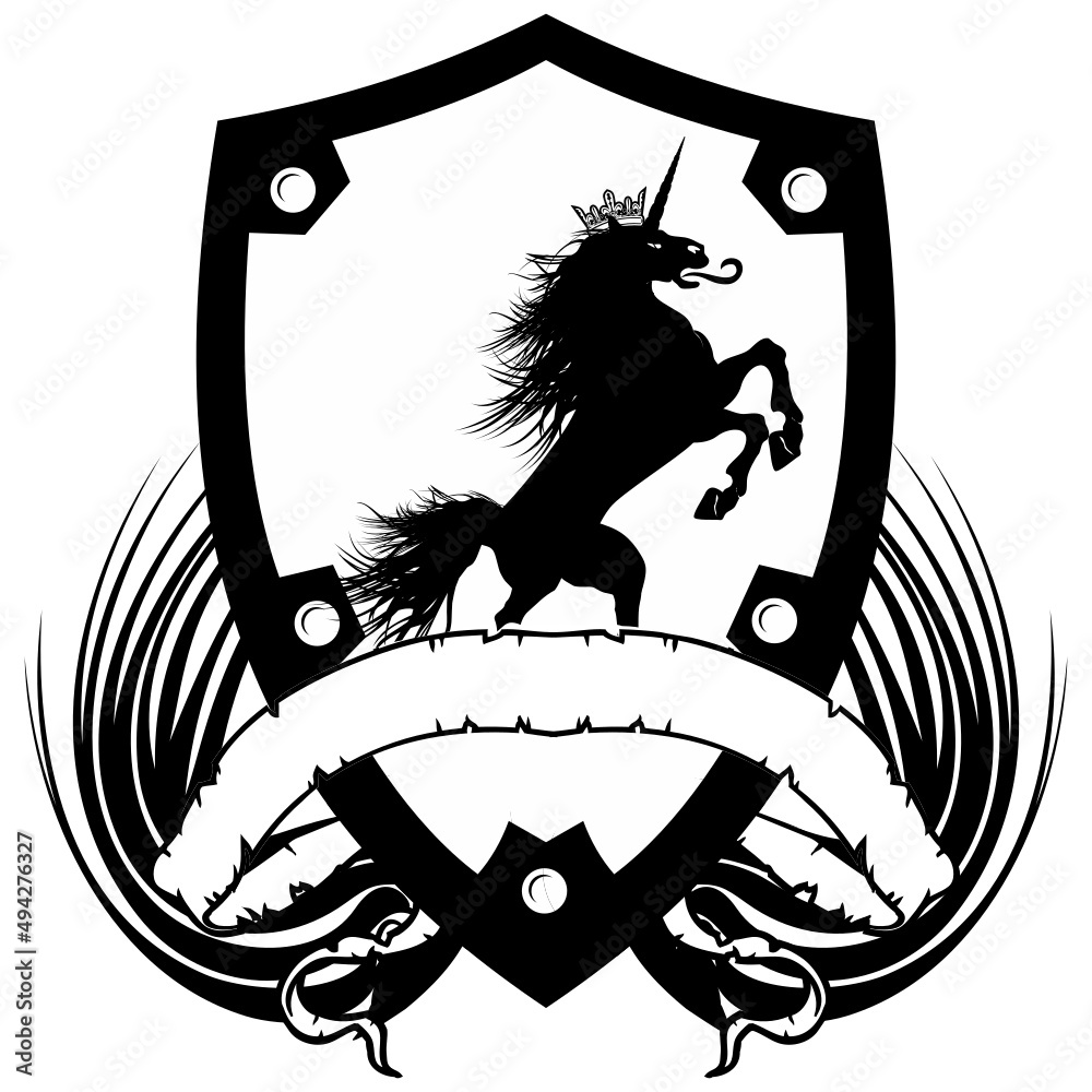 Heraldic Unicorn Horse Coat Of Arms Emblem Crest Tattoo Illustration In heraldic-unicorn-horse-coat-of-arms-emblem-crest-tattoo-illustration-in
