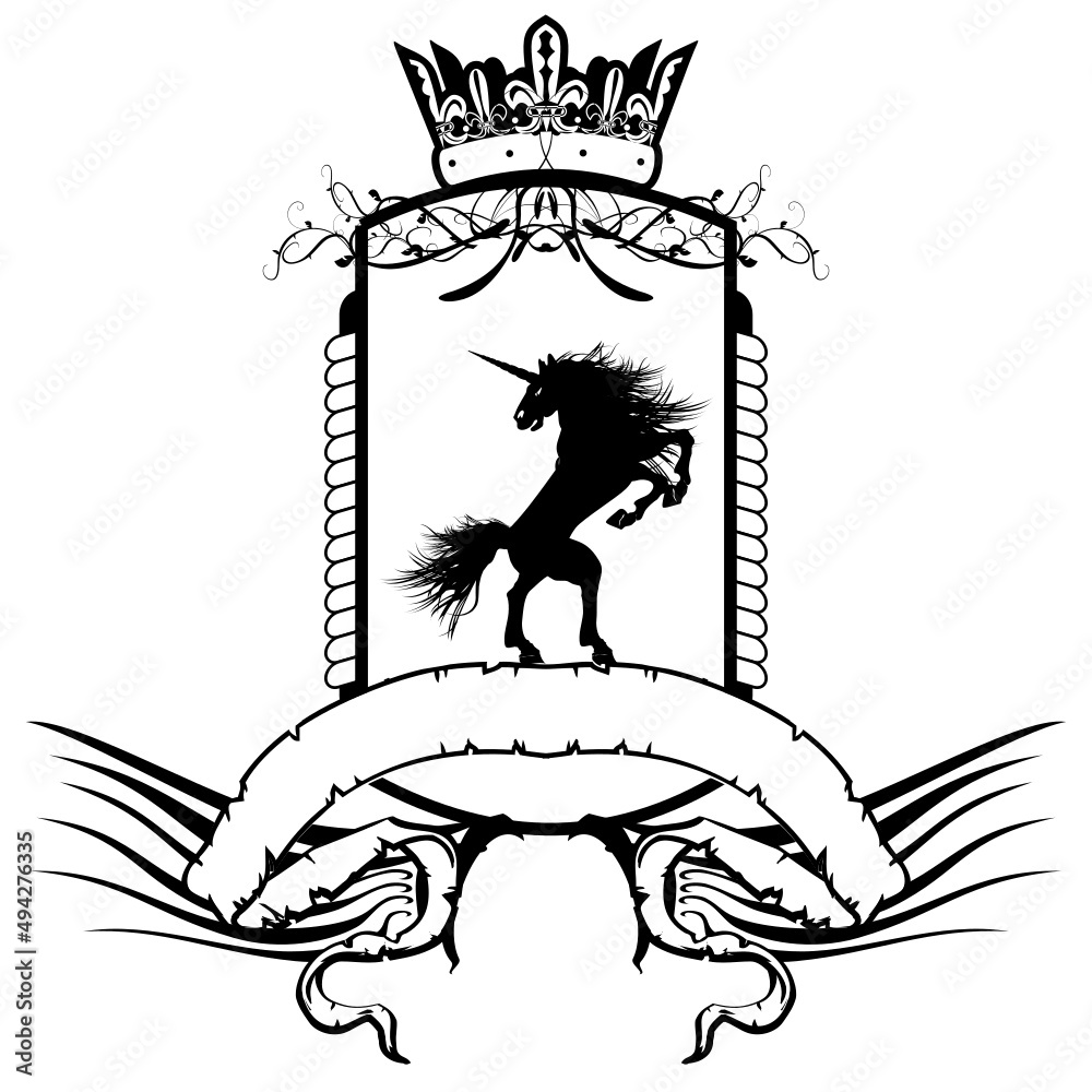 heraldic unicorn coat of arms emblem crest tattoo illustration in ...