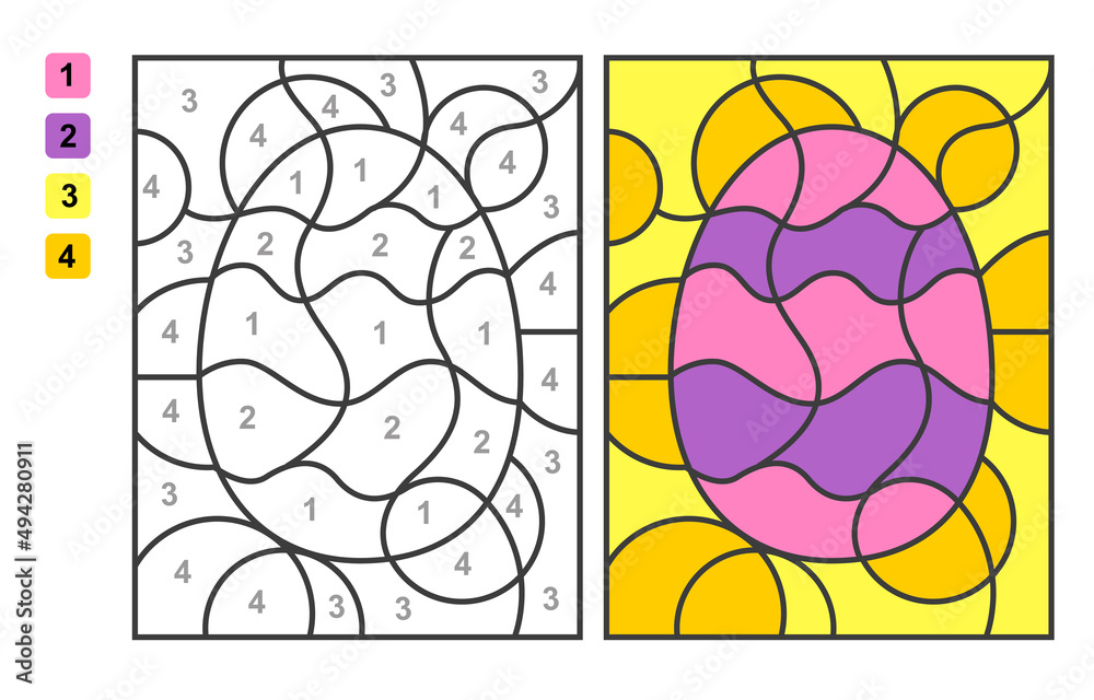 Vector coloring page Color by numbers Easter egg hunt. Puzzle game for ...