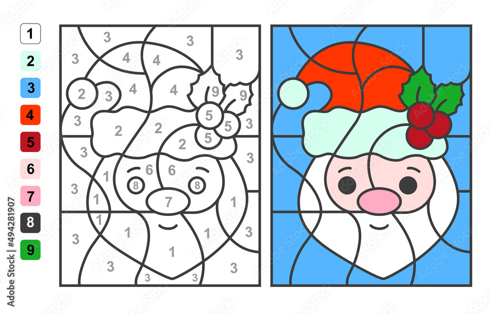 Merry Christmas. Santa Claus Color by numbers. Puzzle game for children ...