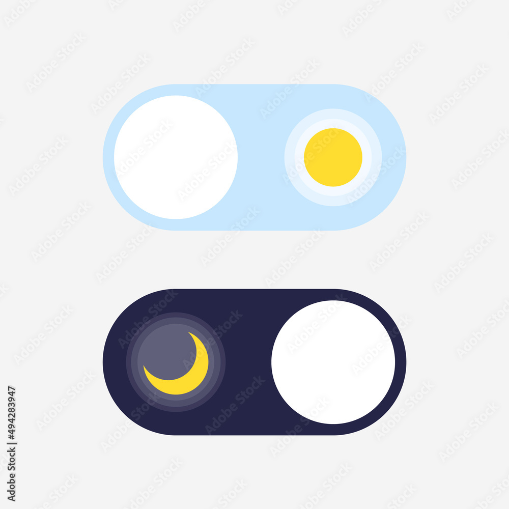 Day and Night mode switch. Sun and Moon. Sleeping mode turn on, off. On ...
