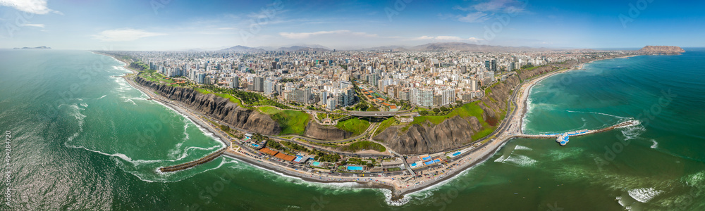 LIma, Peru: Panoramic aerial view of Lima city from Miraflores district ...
