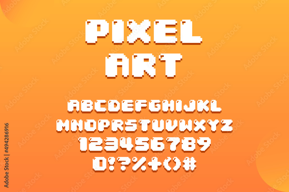Pixel video game font. 8-bit symbols, letters, and numbers. Oldschool ...