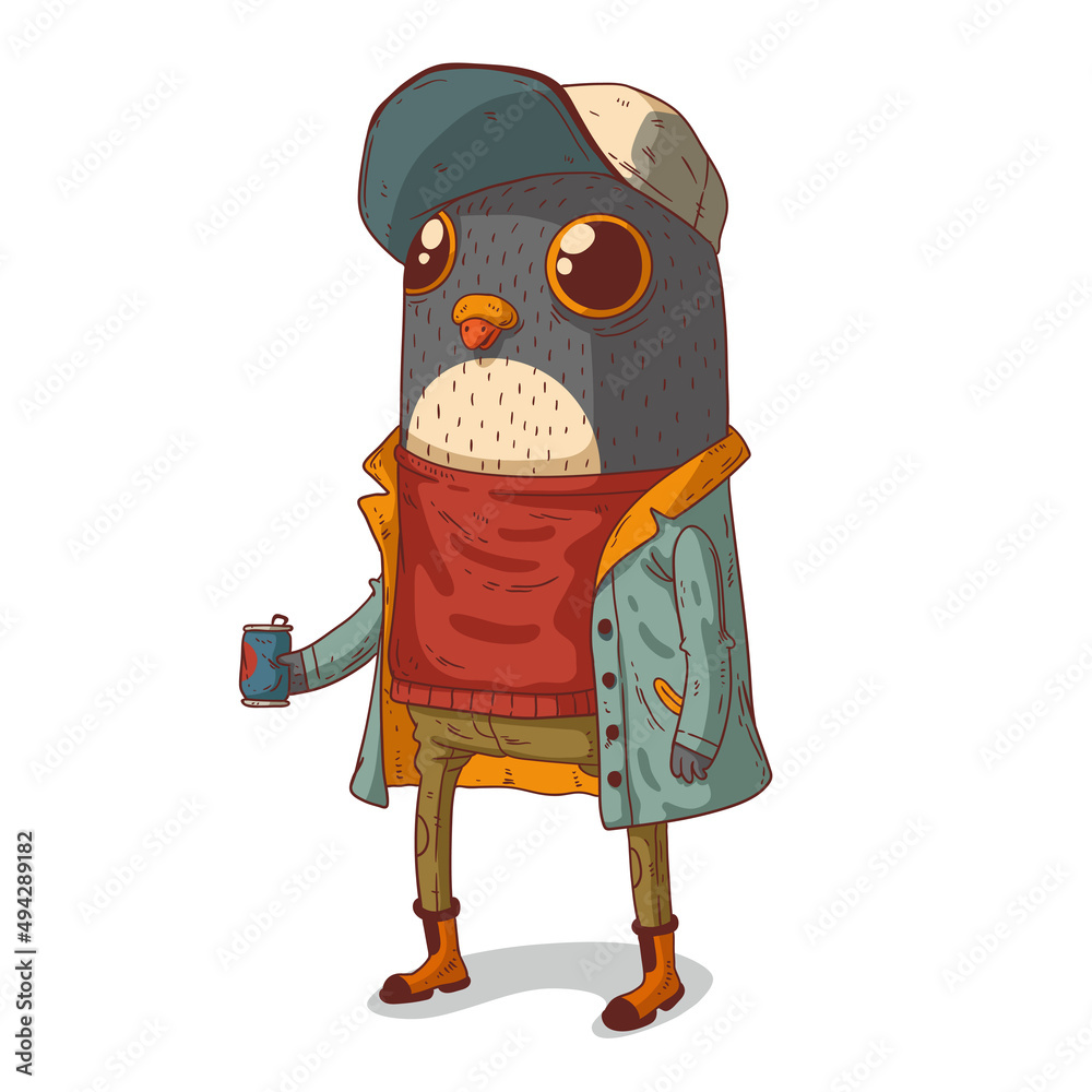 A Hipster Bird, vector illustration. Anthropomorphic pigeon wearing ...