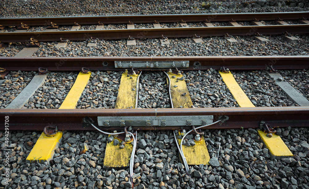 rail connection. railroad ties to connect each other. Stock Photo ...