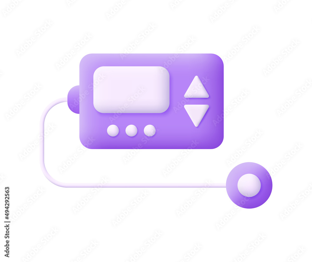 3D Insulin pump isolated on white background. Glucose Monitoring ...
