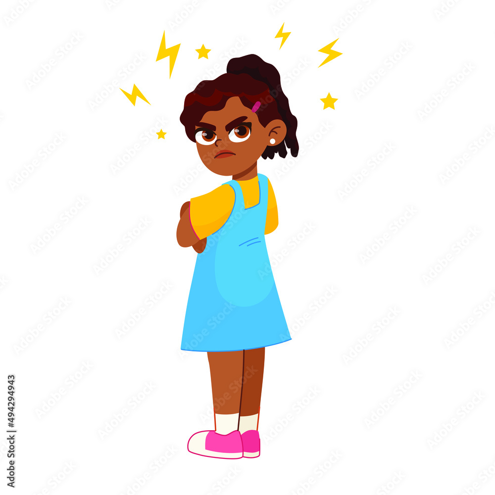 Vector illustration of a very angry girl standing in a pose, arms ...