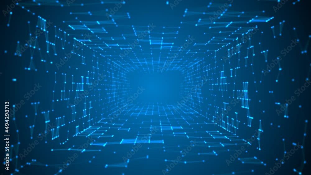 Animated blue intro background logo frame. Design moving mosaic tunnel ...