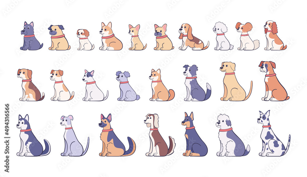 Set of dog cartoon characters dog breed Vector illustration Stock ...
