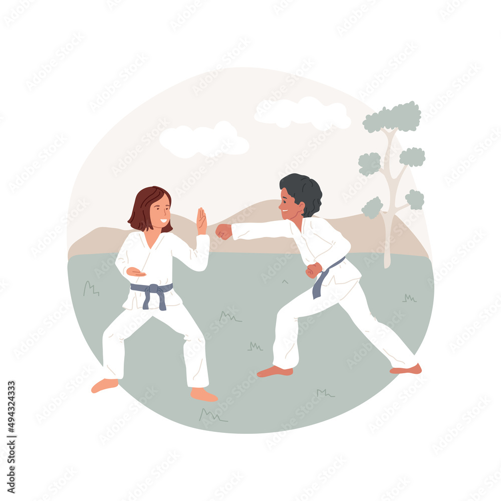 Karate camp isolated cartoon vector illustration. Martial art after ...