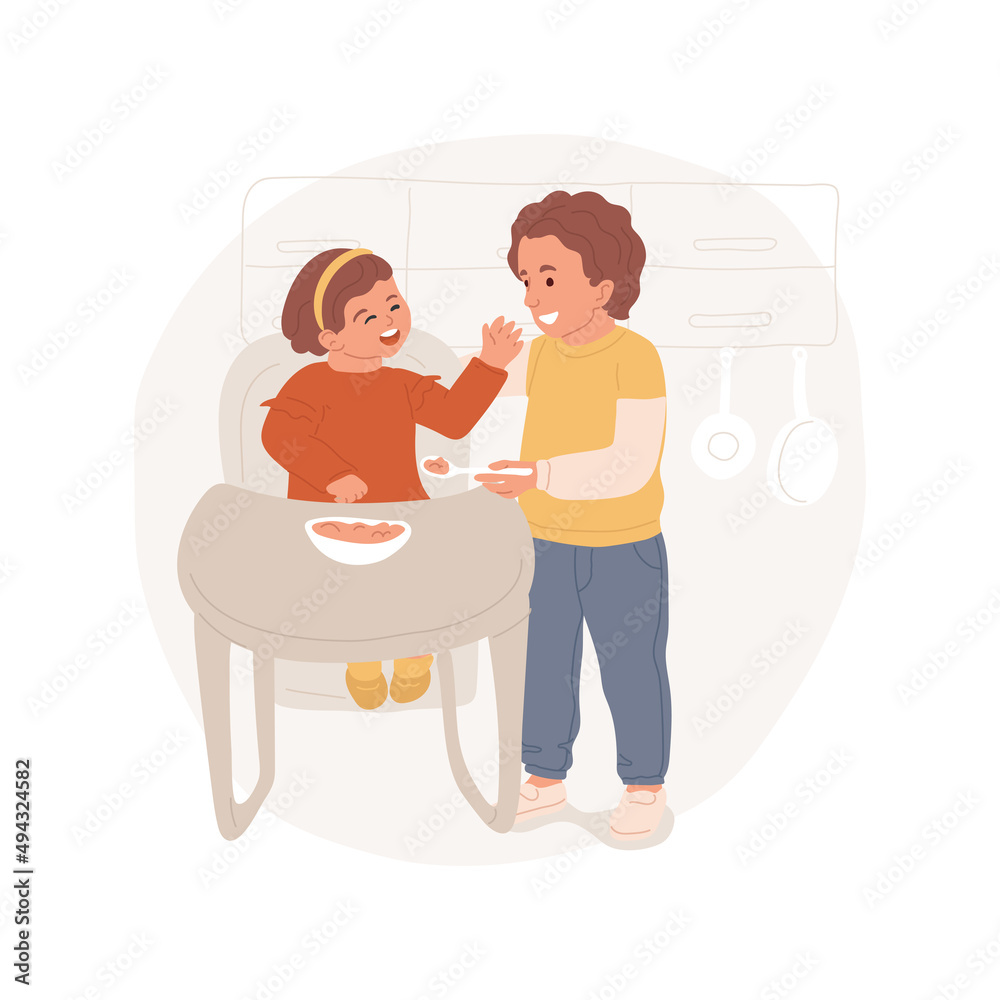 Older child feeding sibling isolated cartoon vector illustration ...