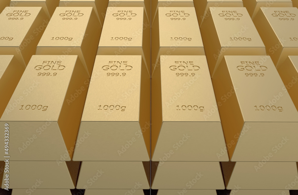 gold bar ingot isolated white background texture 3d illustration ...