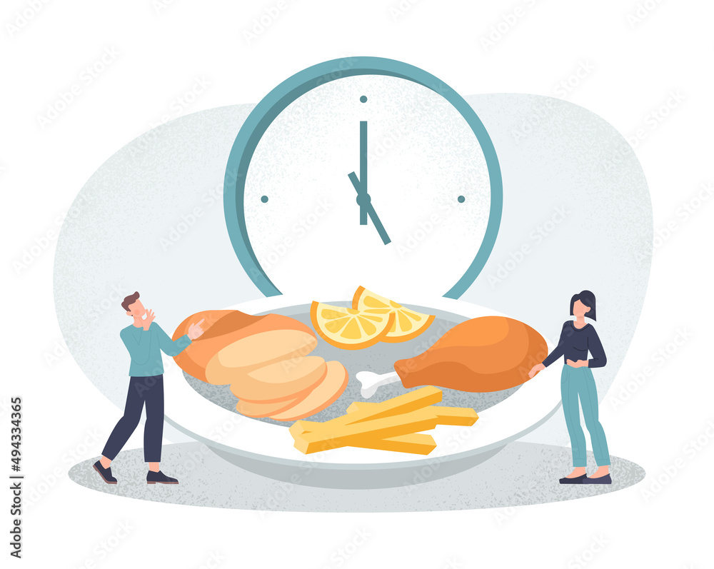 Balancing daily meals. Man and girl make up diet, healthy nutrition ...