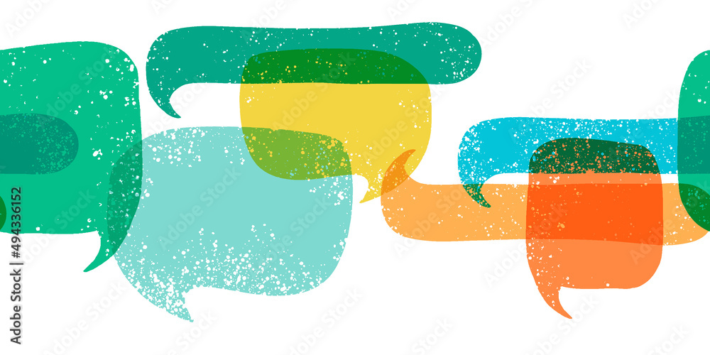 Hand drawn callout clouds as border background motif. Vector seamless ...