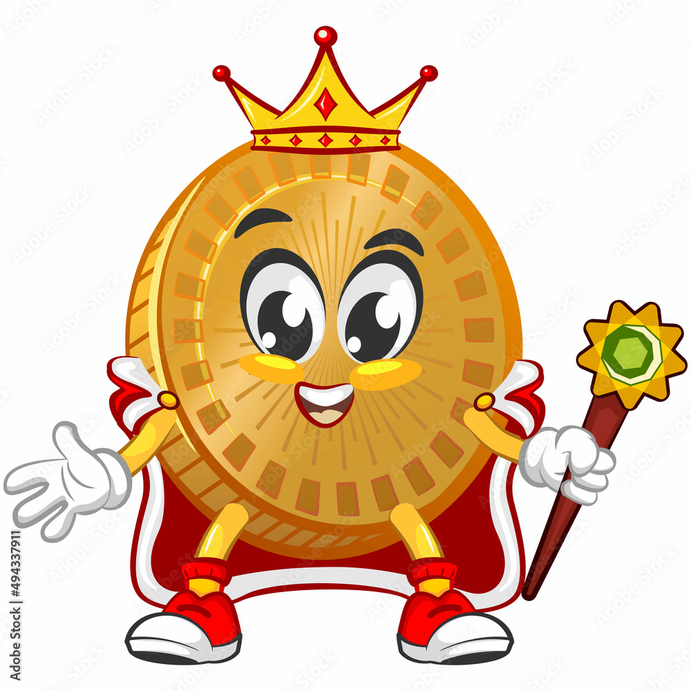 vector cartoon illustration of cute coin mascot being king Stock Vector ...