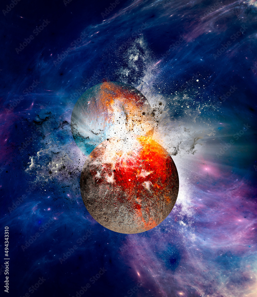 Impact between planets formation of new worlds, big bang, Theia and ...