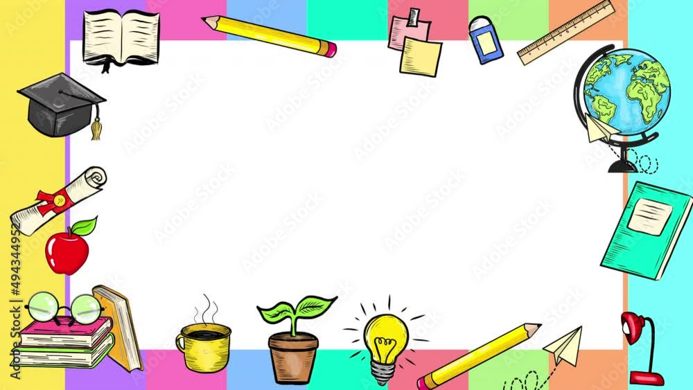 4k animated hand drawn education elements set. Isolated on colorful ...