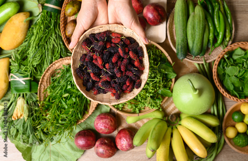 Organic Southeast Asian vegetables and fruits from local farmer market ...