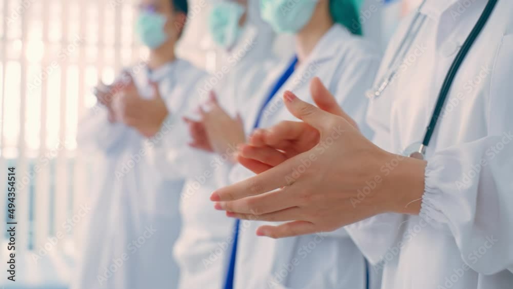 Close up Group of Asian doctor and nurse clapping hands in hospital ...