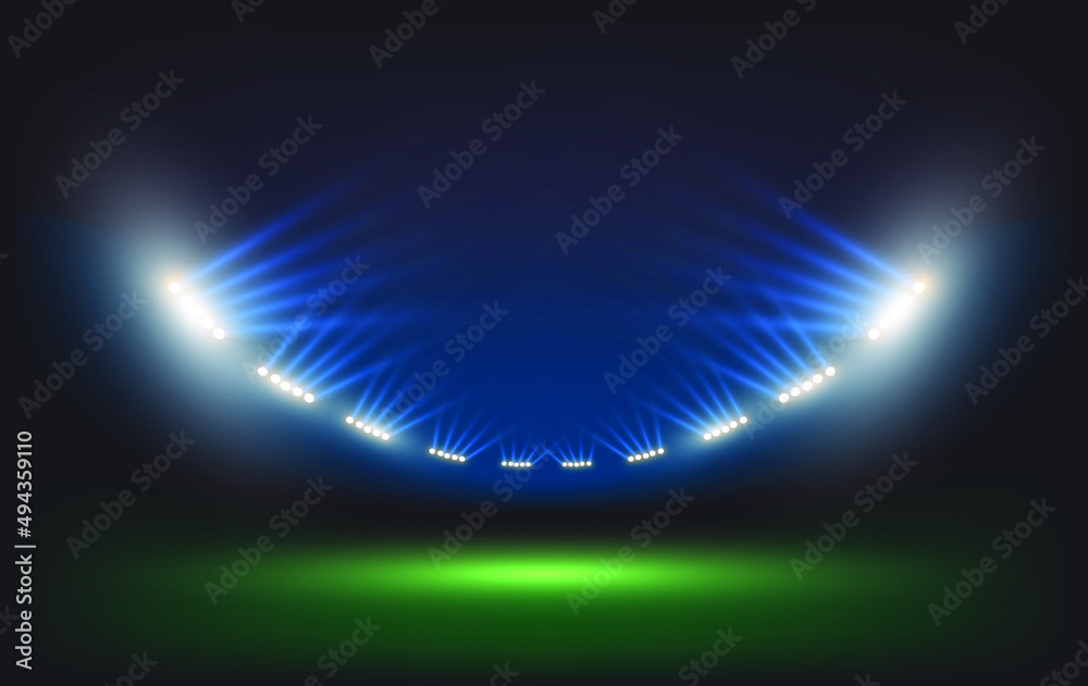Football arena field with bright stadium lights vector design. Vector ...