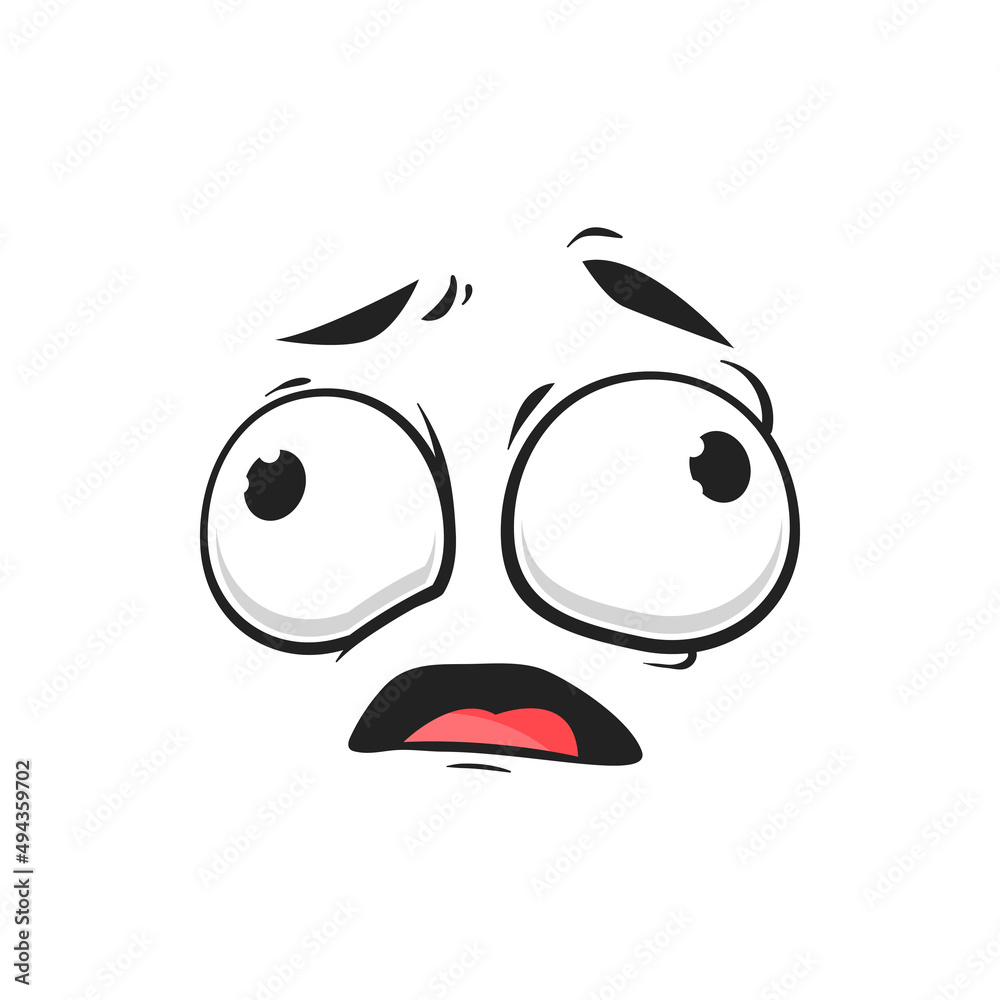 Cartoon face with slanting eyes and open mouth, vector discouraged ...
