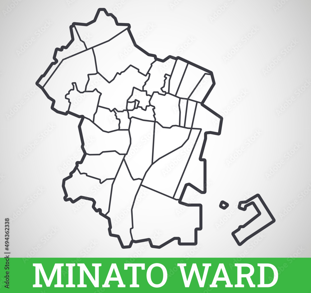 Simple outline map of Minato Ward, Tokyo. Vector graphic illustration ...