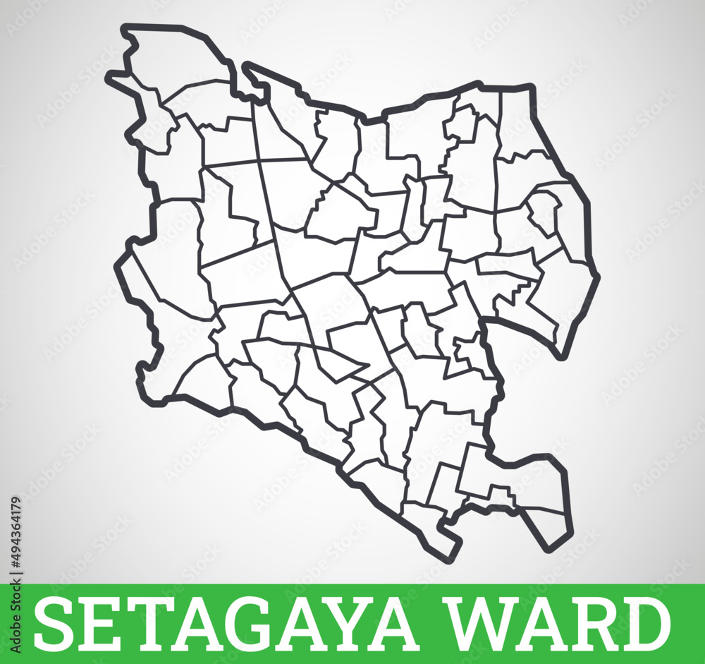 Simple outline map of Setagaya Ward, Tokyo. Vector graphic illustration ...