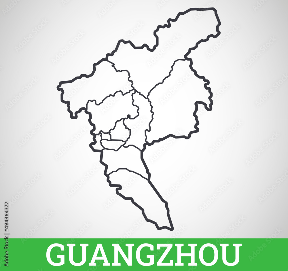 Simple outline map of Guangzhou. Vector graphic illustration. Stock ...