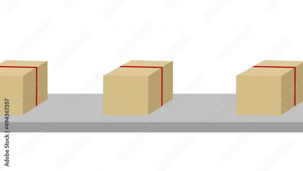 4K Loop Animated Cardboard boxes on conveyor belt line isolated on ...