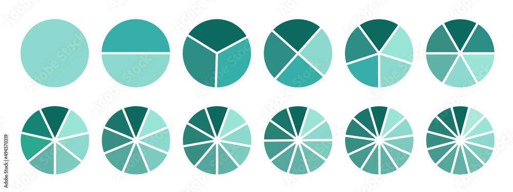 Set of segmented circles isolated on white background. A different ...