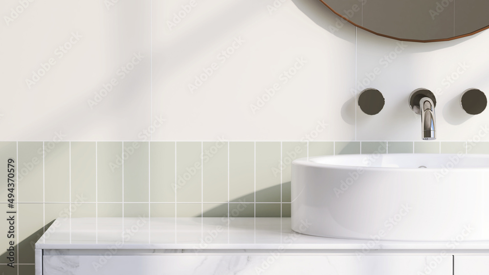 Realistic 3D rendering background, a modern white vanity unit in the ...